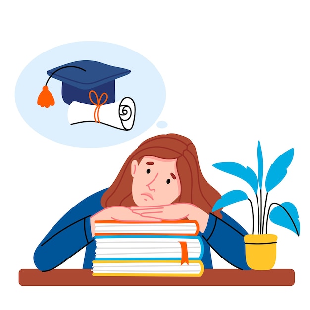 Determined Student Studying Diligently with Graduation Cap Dream ...