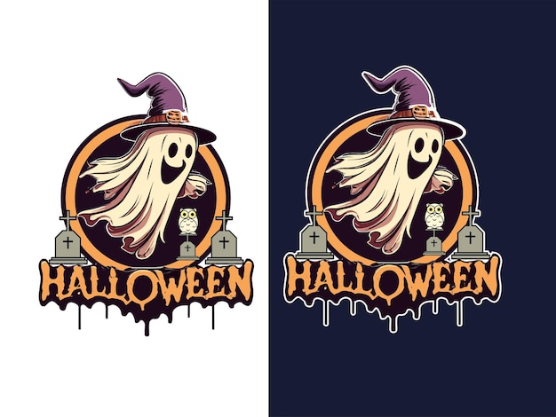 Spooky Halloween Ghost Emblem with Haunting Charm | Jiffy Designs