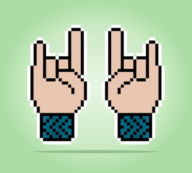 Vibrant Pixel Art Hands Forming Rock On Gesture | Jiffy Designs