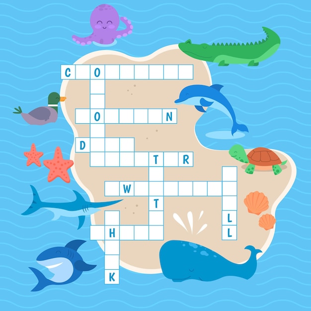 Whimsical Underwater Crossword Puzzle with Marine Creatures | Jiffy Designs