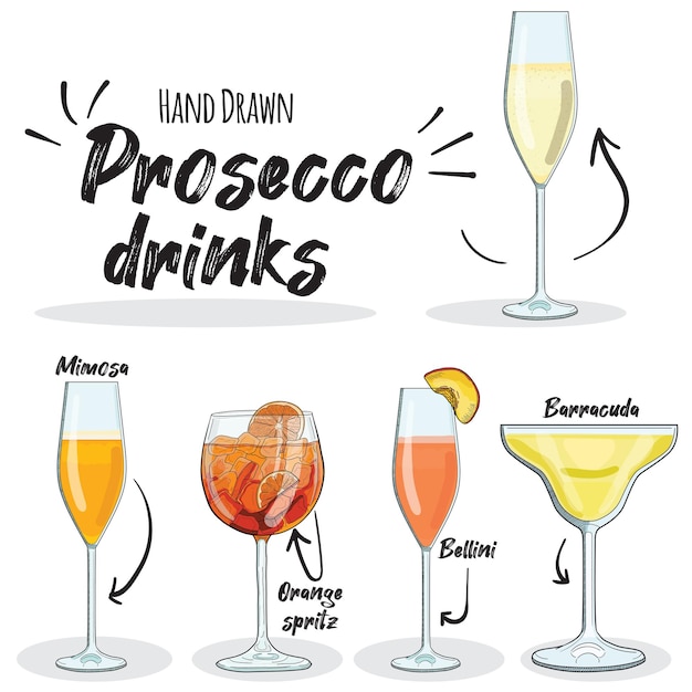 Vibrant Hand-Drawn Prosecco Cocktail Illustrations | Jiffy Designs