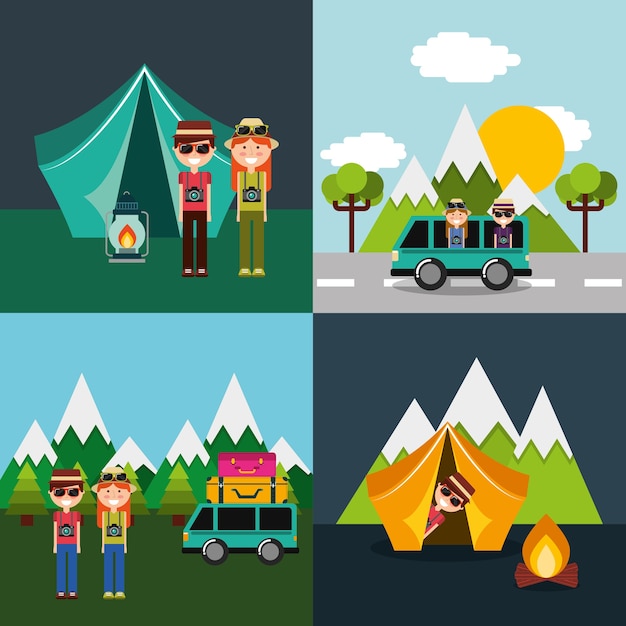 Vibrant Camping Adventure Collection with Diverse Outdoor Scenes ...