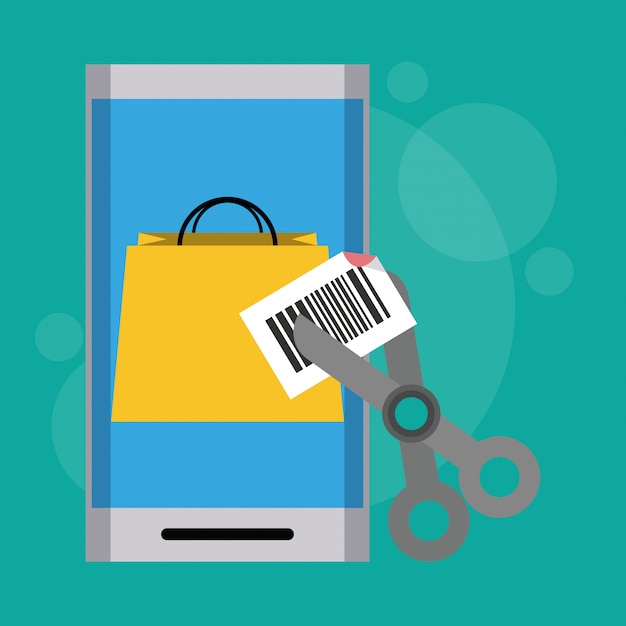 Illustrated Shopping App with Barcode Scanner and Bag Icons | Jiffy Designs