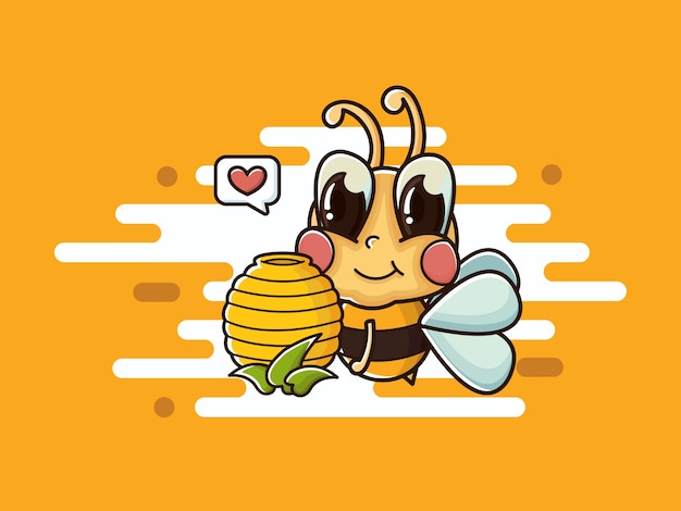 Adorable Cartoon Bee with Honeycomb on Vibrant Orange Background ...