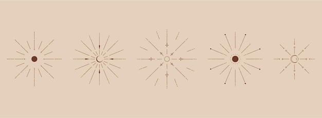 Radiant Celestial Motifs: Minimalist Sun and Star Symbols | Jiffy Designs