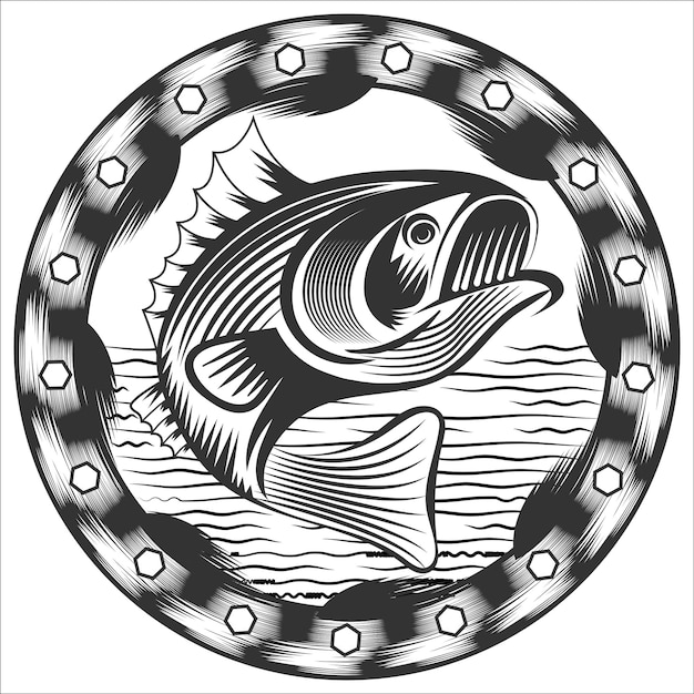 Striking Seafaring Emblem: Majestic Fish Illustration | Jiffy Designs