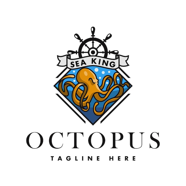Majestic Octopus Emblem with Nautical Wheel and Tagline | Jiffy Designs