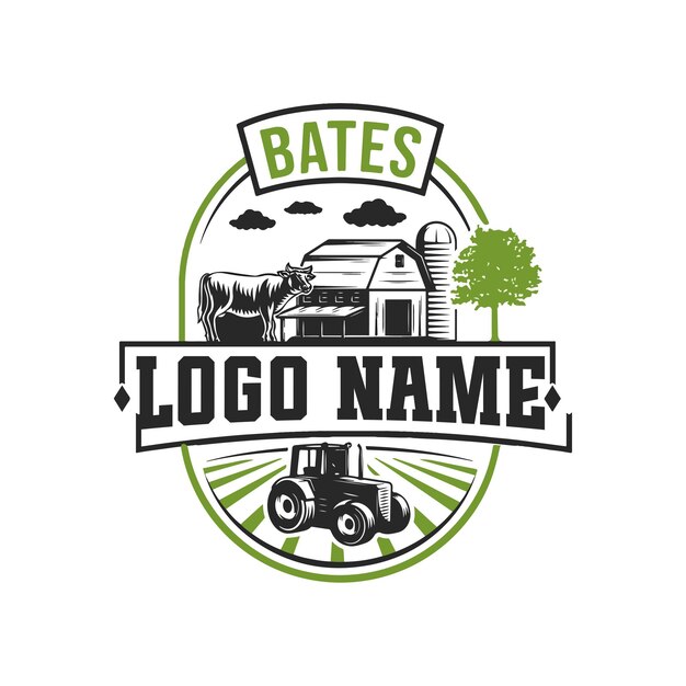 Rustic Farm Logo with Barn, Tractor, and Cow Silhouette | Jiffy Designs