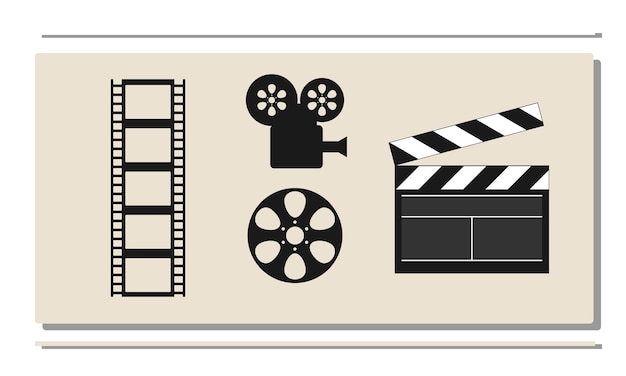 Iconic Movie Production Symbols in Minimalist Silhouette Style | Jiffy ...