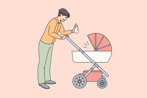 Caring Father Pushes Adorable Baby Stroller with Love | Jiffy Designs