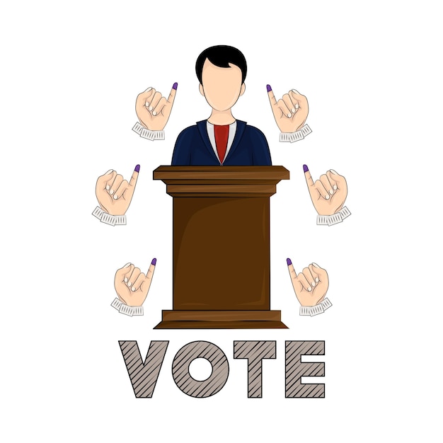 Politician Addressing Crowd from Podium with Voting Hands | Jiffy Designs