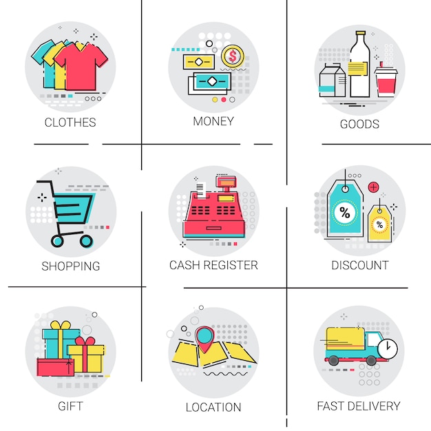 Vibrant Icons Depicting Shopping, Finance and Retail Concepts | Jiffy ...