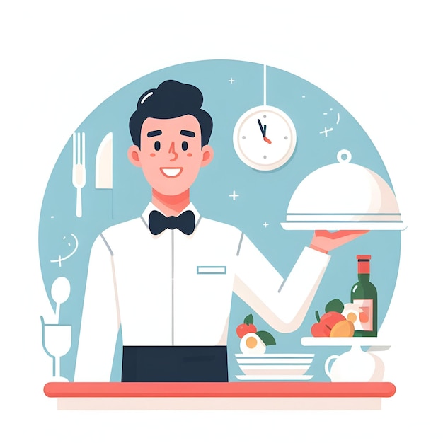 Friendly Waiter Serving a Delightful Meal in a Cozy Cafe | Jiffy Designs
