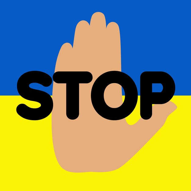Raised Hand Signaling Stop on Blue and Yellow Background | Jiffy Designs
