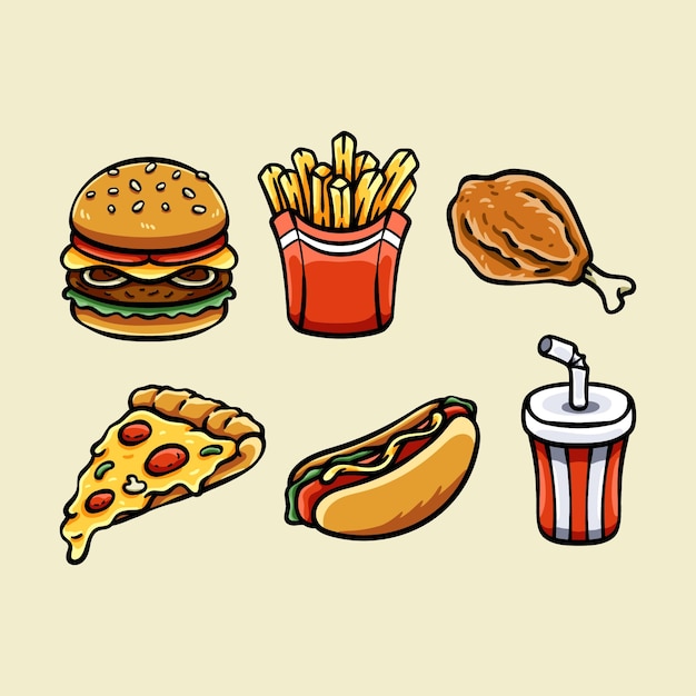Vibrant Collection of Iconic Fast Food Illustrations | Jiffy Designs