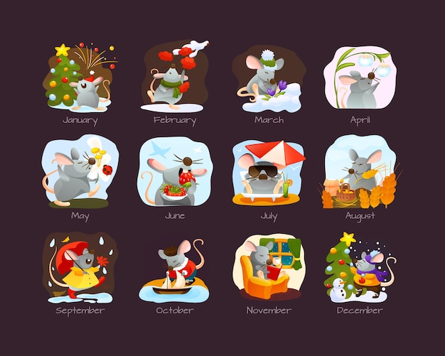 Vibrant Monthly Calendar Illustrations with Adorable Animal Characters ...
