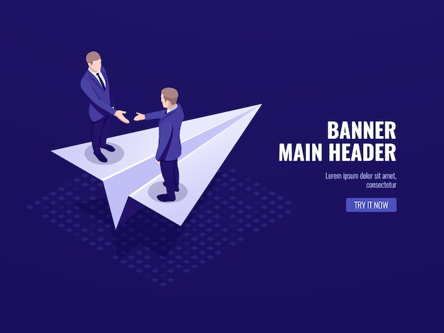 Businessmen Shaking Hands on a Paper Airplane in the Sky | Jiffy Designs