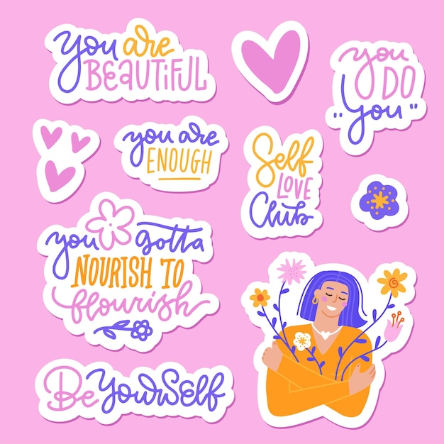 Vibrant Self-Love Sticker Collection with Affirmative Typography ...