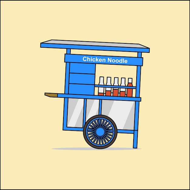 Vibrant Blue Chicken Noodle Cart on Bustling Street | Jiffy Designs