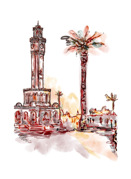 Vibrant Architectural Oasis: Ornate Clock Tower and Palm Tree | Jiffy ...