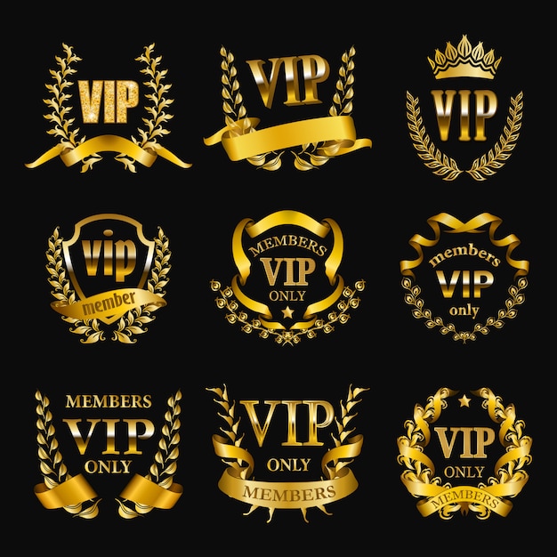 Elegant Golden VIP Badges with Laurel Wreaths and Crowns | Jiffy Designs