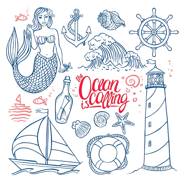 Nautical Charm: A Whimsical Seascape of Iconic Maritime Elements ...