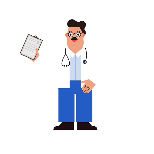A Male Doctor Cartoon Holding A Clipboard. Adult Professional Character ...