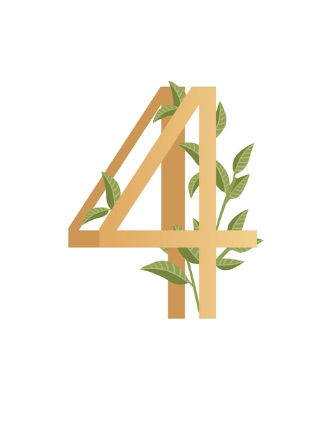 Stylized Nature-Inspired Number Four with Leafy Accents | Jiffy Designs