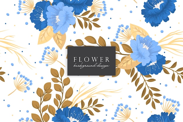 Elegant Blue Floral Pattern with Golden Foliage Accents | Jiffy Designs