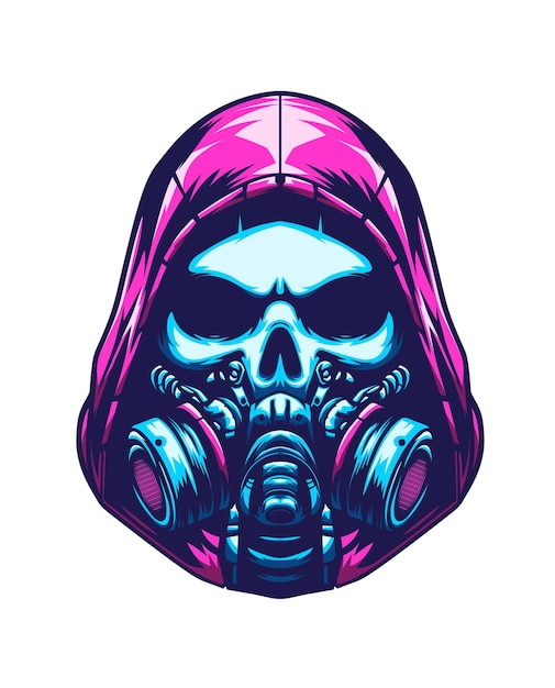 Menacing Skull in Vibrant Neon Mask and Goggles | Jiffy Designs