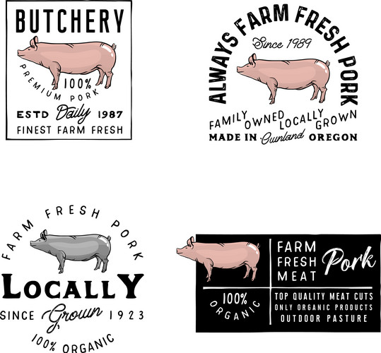 Vector Pork Logos, Badges, Labels, Signs, Emblems. Vintage Style Of ...