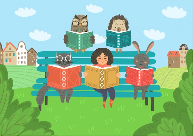 Charming creatures reading books in a whimsical town setting | Jiffy ...