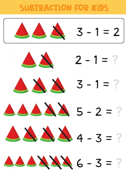 Vibrant Watermelon Slices in Subtraction Math Puzzles for Kids | Jiffy ...