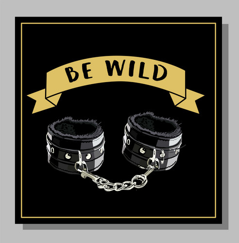 Postcard Be Wild. Black Leather Handcuffs. Fetish. Sex Toy | Jiffy Designs