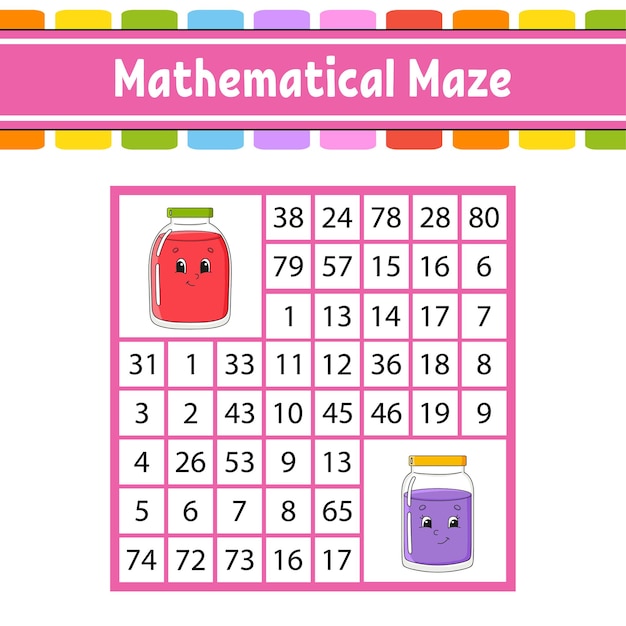 Colorful Mathematical Maze with Playful Characters | Jiffy Designs