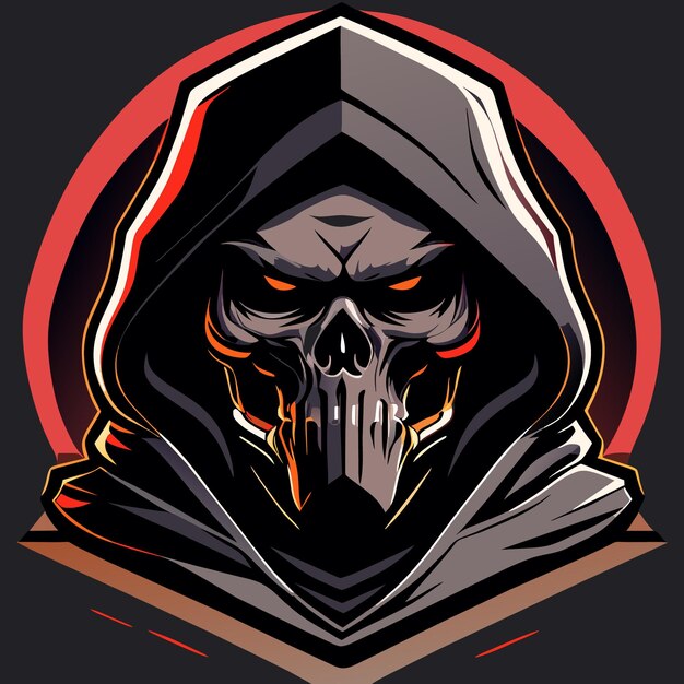 Menacing Reaper Skull Emblem with Fiery Eyes | Jiffy Designs