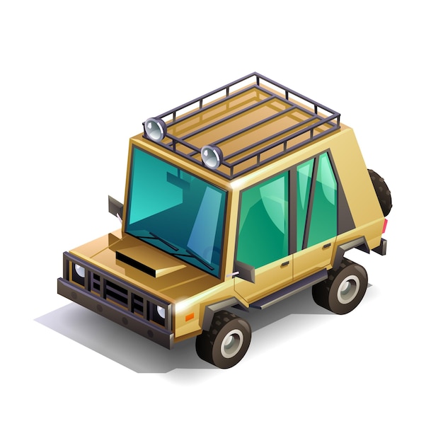 Vibrant Isometric Utility Vehicle with Cargo Rack | Jiffy Designs