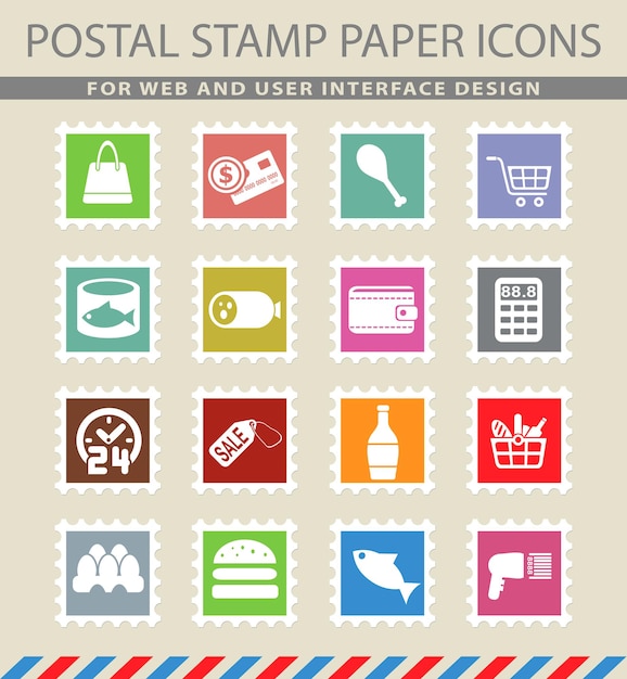 Diverse Postal Stamp-Inspired Icons for Versatile Design Applications ...