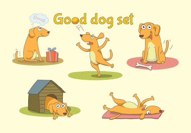 Playful Pups: Cartoon Dogs in Lively Poses and Scenes | Jiffy Designs