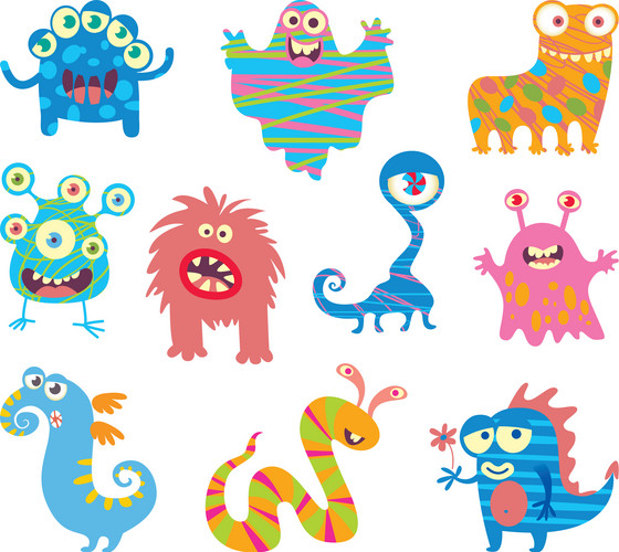 Set Of Funny Little Monsters. Funny Cartoon Character. Vector ...