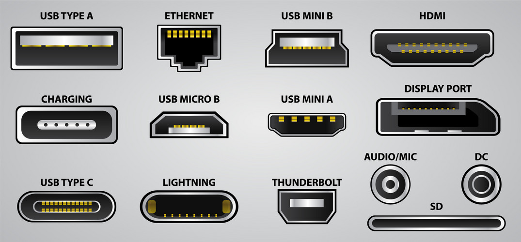 Set Of Computer Connectors Or Usb Universal Connector Symbols Or ...