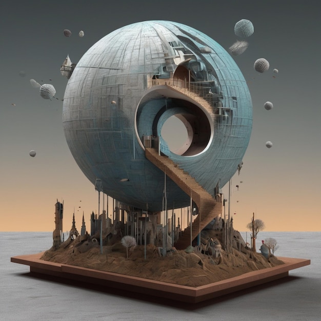 Surreal Architectural Sphere Floating Above Fantastical Landscape ...