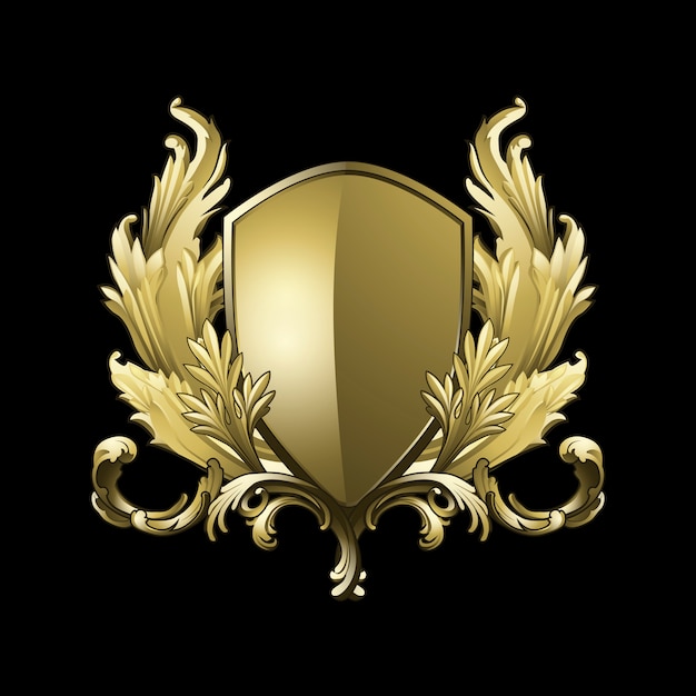 Elegant Golden Heraldic Shield with Ornate Flourishes | Jiffy Designs
