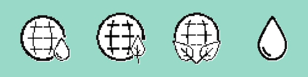 Elegant Pixel Art Globe and Water Drop Icons | Jiffy Designs