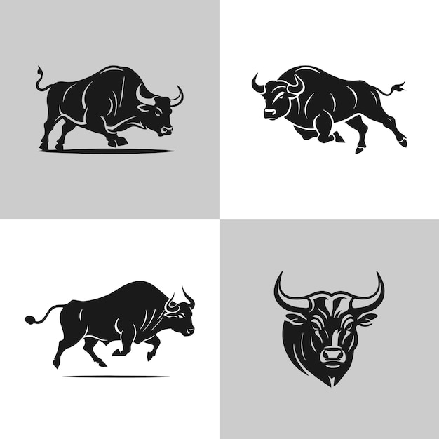 Dynamic Bull Silhouettes and Detailed Head Illustration Set | Jiffy Designs
