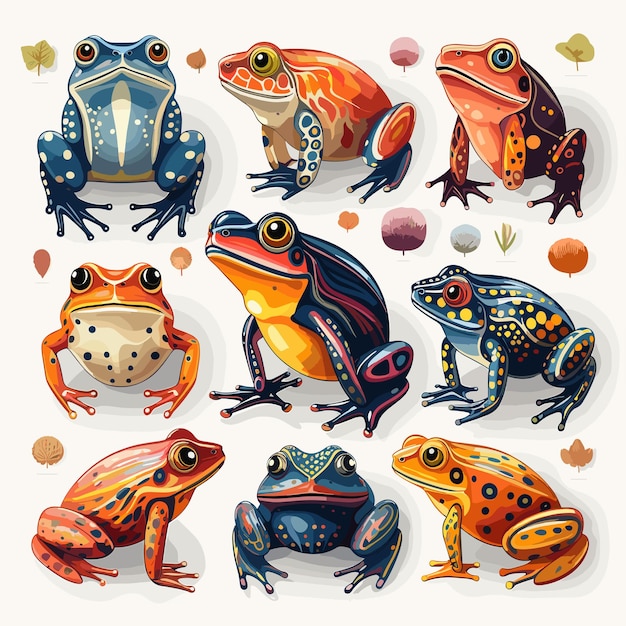 Vibrant Amphibian Ensemble: Colorful Frogs in Artistic Splendor | Jiffy ...