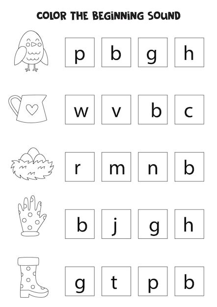Worksheet for Coloring Beginning Sounds with Illustrated Objects ...