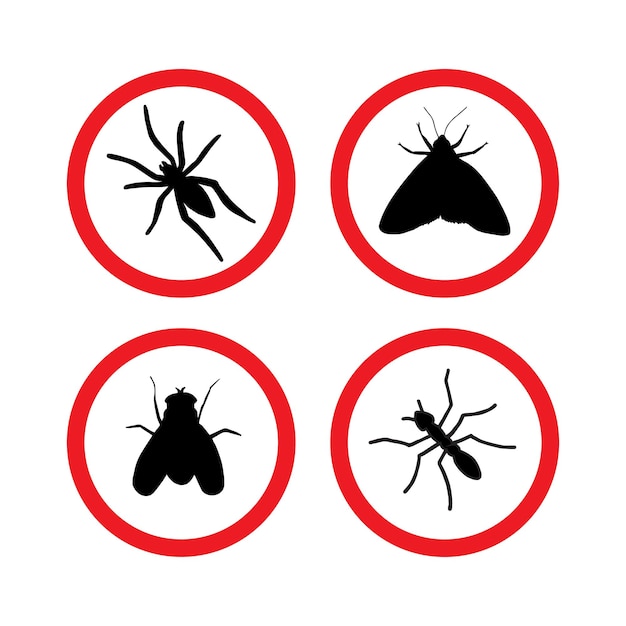Diverse Insect Silhouettes in Circular Warning Signs | Jiffy Designs