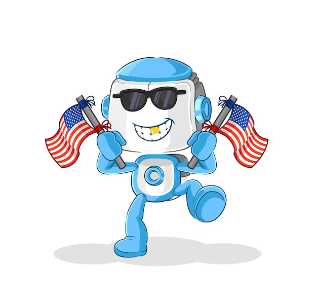 Patriotic Robot Waving American Flags with Enthusiasm | Jiffy Designs