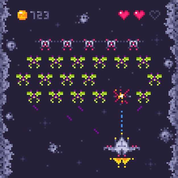 Retro Space Invaders-Style Pixel Art Game Scene | Jiffy Designs